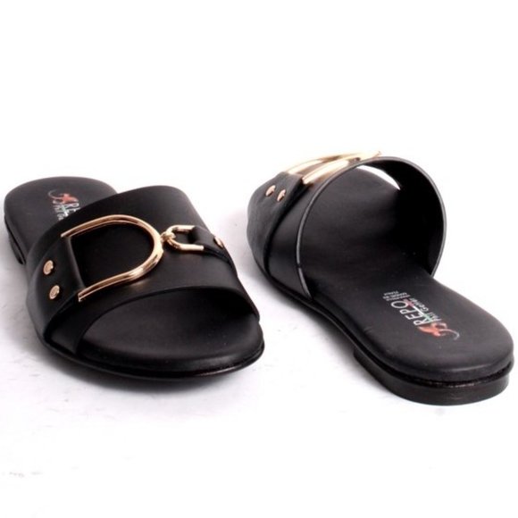 PHIL GATIÈR by REPO | Shoes | Italian Black Gold Leather Slides Flats ...